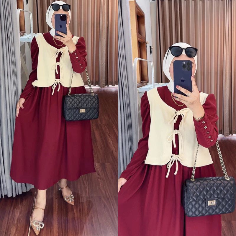 Jual Midi dress rompi tali pita kancing model terbaru cringkle airflow ...