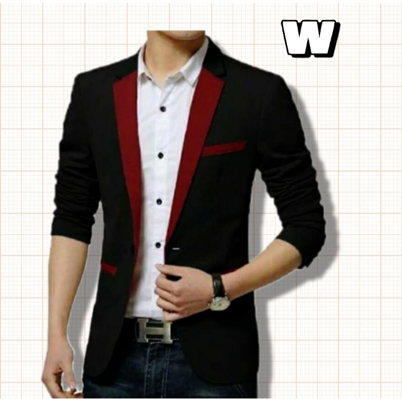 Jual Jas Pria Merah Hitam Slim Fit Keren | Shopee Indonesia