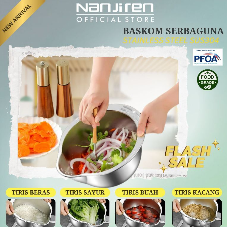 Jual Nanjiren Baskom Peniris Stainless Steel 304 Saringan Buat Cuci ...