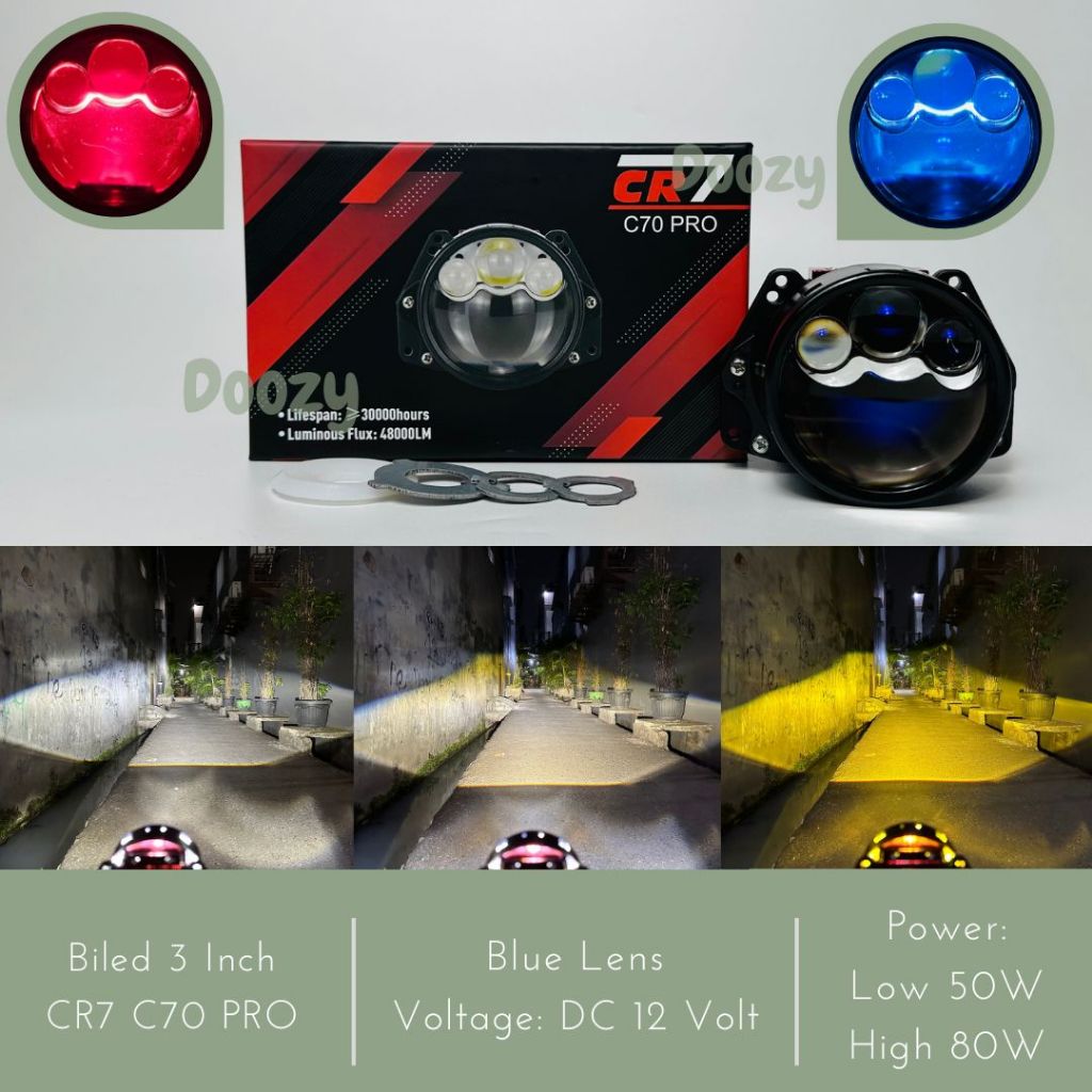 Jual CR7 C70 PRO Biled 3 Inch Blue Lens Plus Laser | Shopee Indonesia