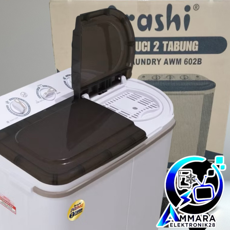 Jual Mesin Cuci ARASHI 2 Tabung AWM 602B - 6 KG Low Watt Garansi Resmi cocok buat anak kos ...