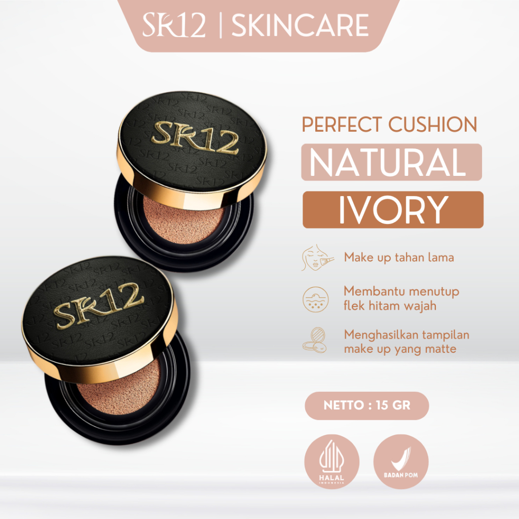Jual SR12 Perfect Cushion Ivory & Natural Make Up Glowing Full Coverage Bedak Foundation Tahan ...
