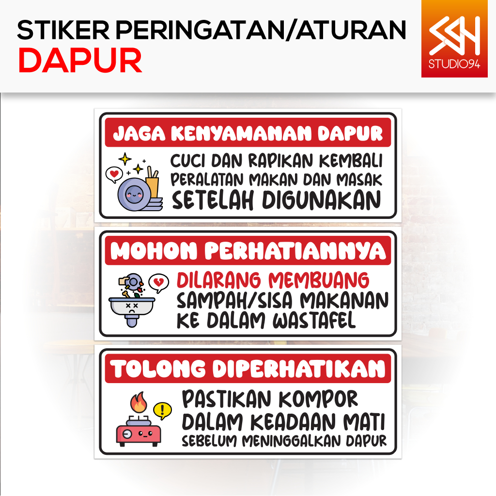 Jual Stiker Peringatan Di Dapur Kos Kostan | Sticker Aturan Dapur Umum ...