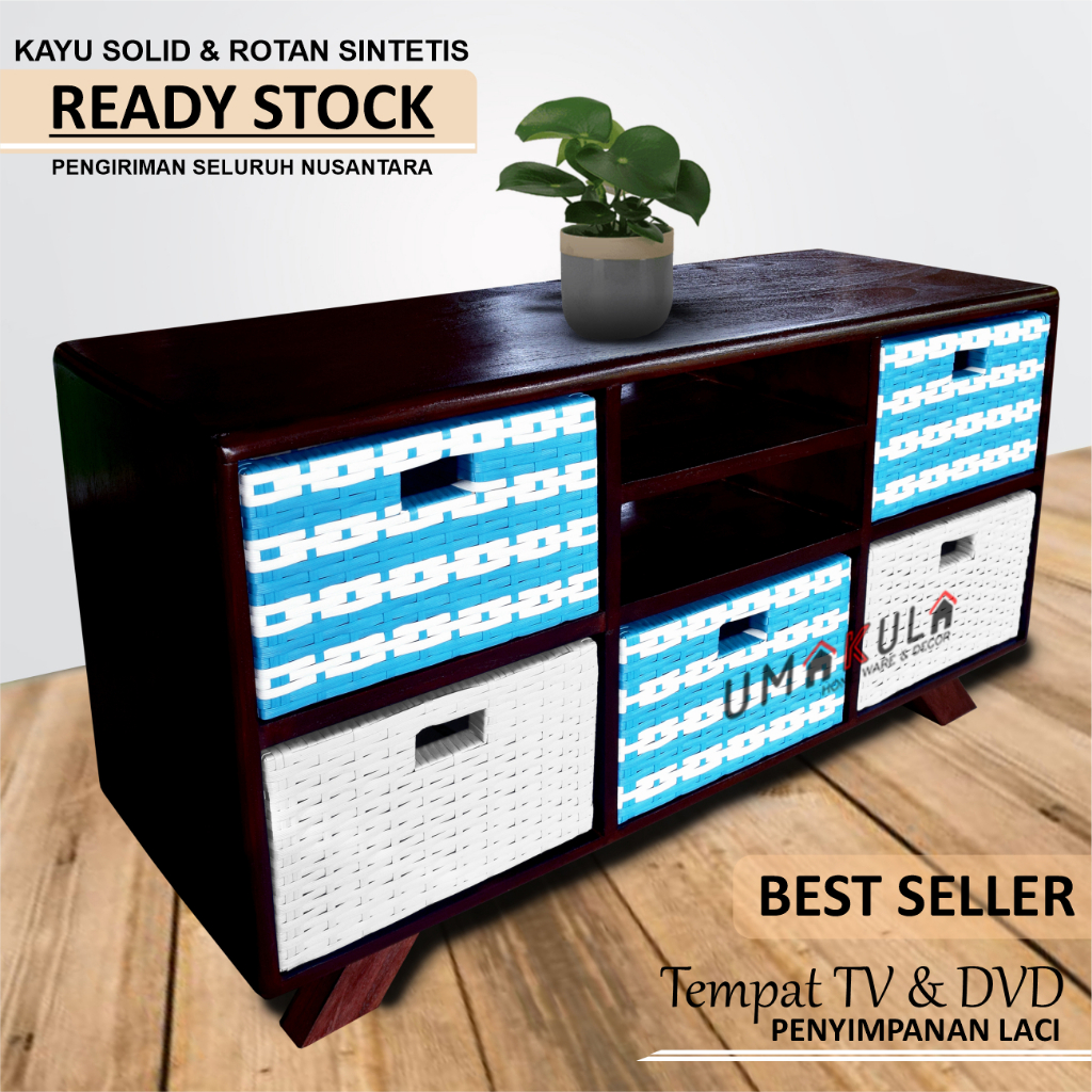 Jual Meja TV 43 Inci Rangka Kayu Jati 5 Laci Rotan Sintetis Bufet Buffet Rak Lemari Ruang Tamu ...