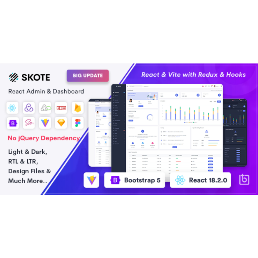 Jual Skote v4.2.0 - React Admin Dashboard Template (Hook, Vite, Starter ...