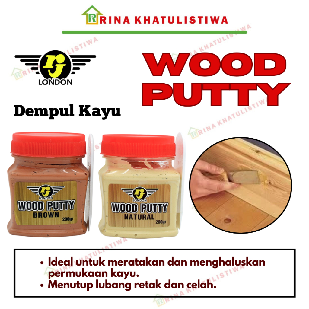 Jual Wood Putty Dempul Kayu 200gr RJ London Plamir Kayu Dempul Coklat ...