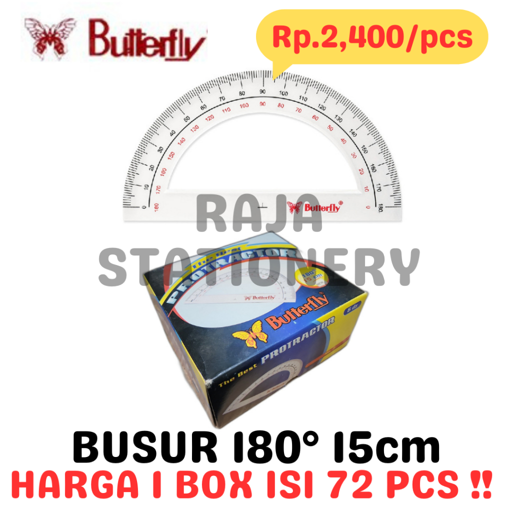Jual BUTTERFLY PROTRACTOR 180° 15CM PENGGARIS BUSUR 180° BUSUR ...
