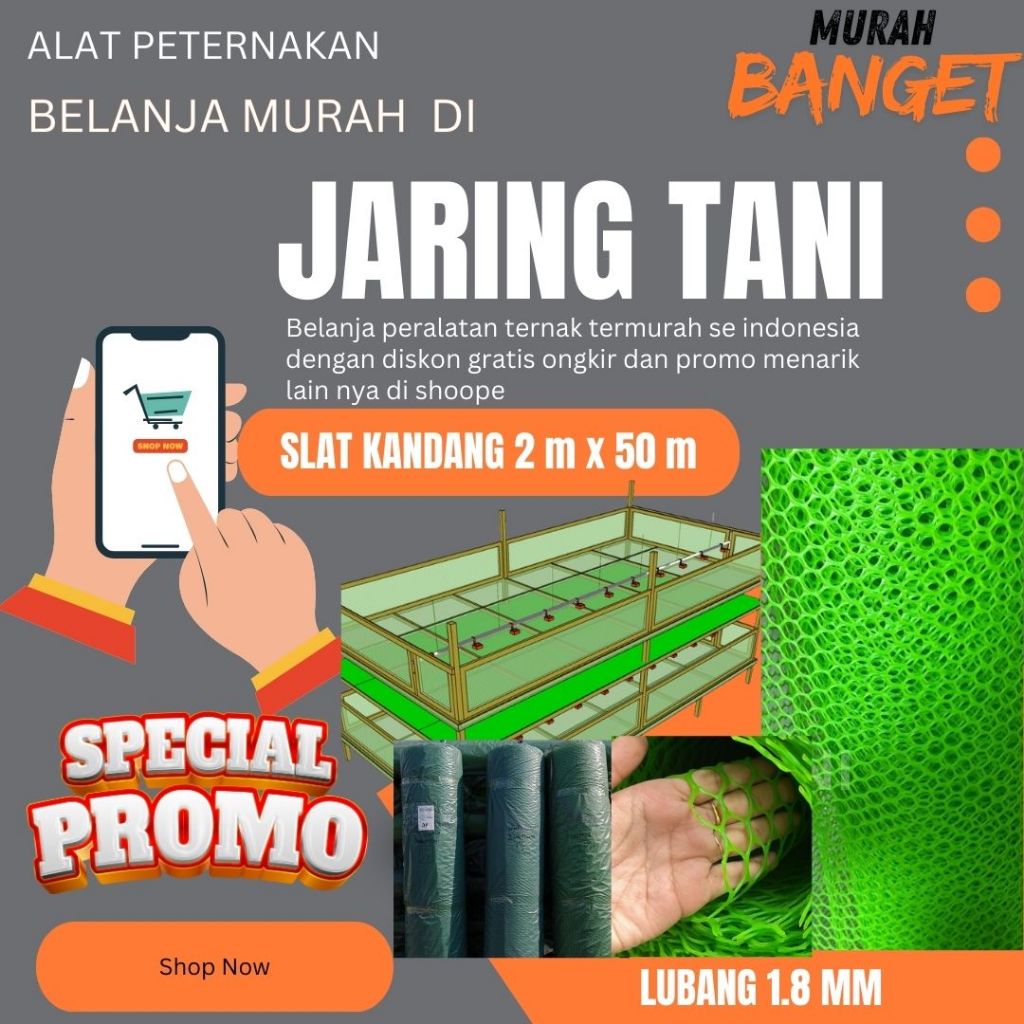 Jual SLAT PLASTIK JARING MESH 2meter x 50 meter alas Lantai Kandang Ayam | Shopee Indonesia