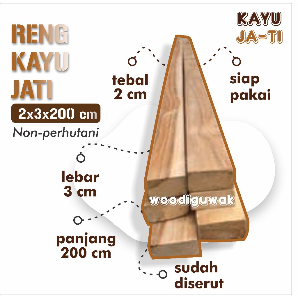 Jual Reng Kayu Jati Jawa Allgrade Ukuran 2x3x200 cm Halus Serut Siap ...