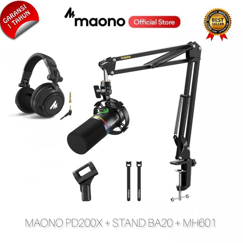 Jual MAONO PD200X RGB Paket Dynamic Microphone BA20 Arm with MH601 ...