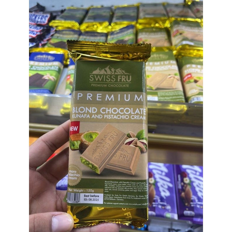 Jual Swiss Fru Premium Blonde Chocolate Kunafa and Pistachio Cream – Coklat Dubai Viral Kunafa ...