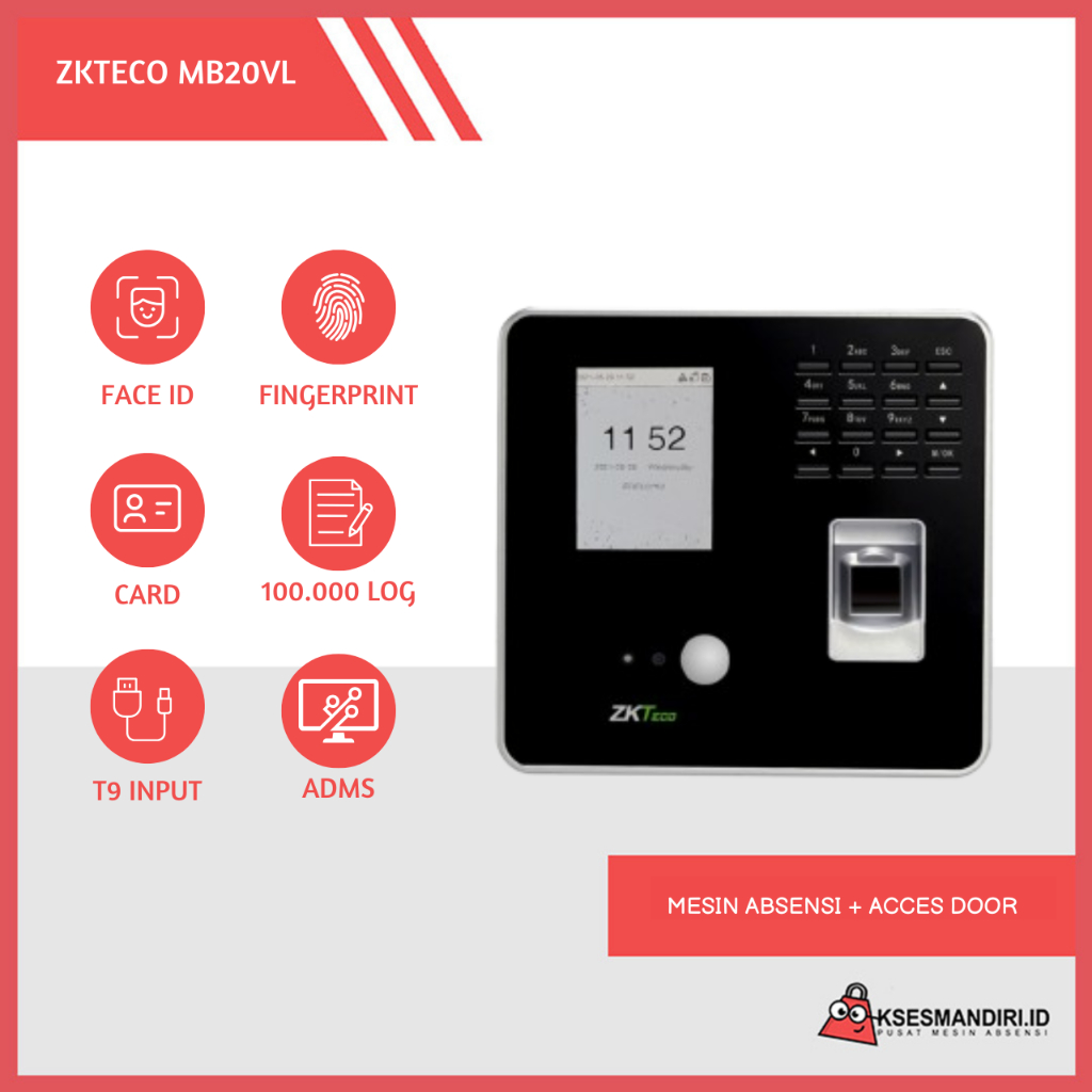 Jual ZKteco Mesin Absensi FIngerprint Access Door MB20-VL | Shopee Indonesia