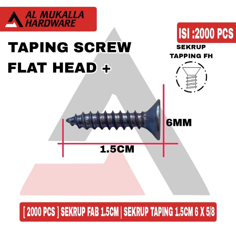 Jual ( 12 Pcs ) Sekrup FH FAB Panjang 1.5cm 6 X 5/8 Inch | Sekrup Tapping 6 X 5/8 Inch Obeng ...