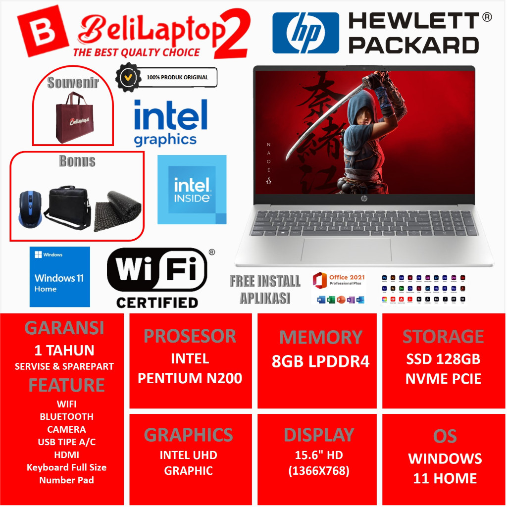 Jual PROMO Laptop HP 15 Intel N200 8GB RAM 128GB SSD Windows 11 - Murah ...