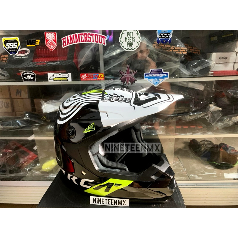 Jual HELM CROSS ORCA VORTEX BLACK WHITE FLUO | Shopee Indonesia