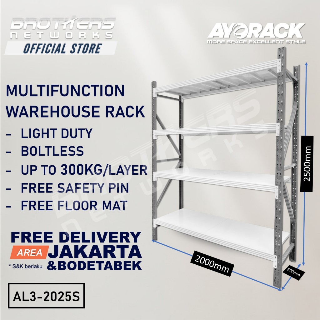 Jual RAK GUDANG 300KG / LAYER RAK BESI 2 METER 4 TINGKAT | AL3-2025S LIGHT DUTY RACK TINGGI 2.5 ...