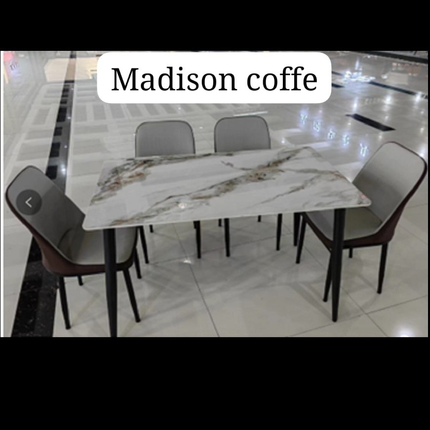 Jual 1 Set Meja Makan IMPORTA motif Marmer Madison Coffee kaki Besi ...