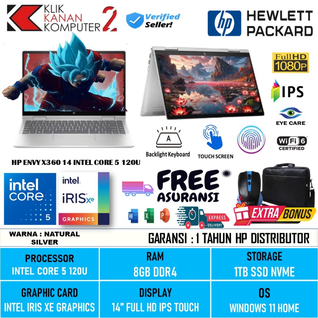 Jual PROMO LAPTOP HP ENVY X360 14 INTEL CORE 5 120U 8GB 1TB 14 INCH ...