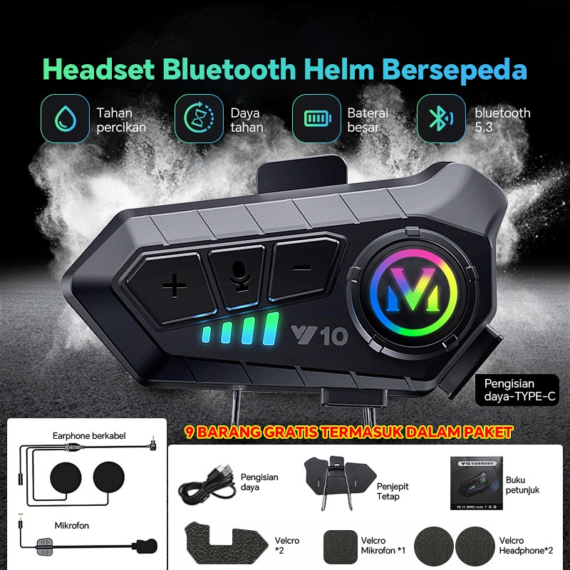 Jual V10 Helm Sepeda Motor Headset 300M Nirkabel Intercom Tahan Tahan Air IPX6 Gaming Earphone ...