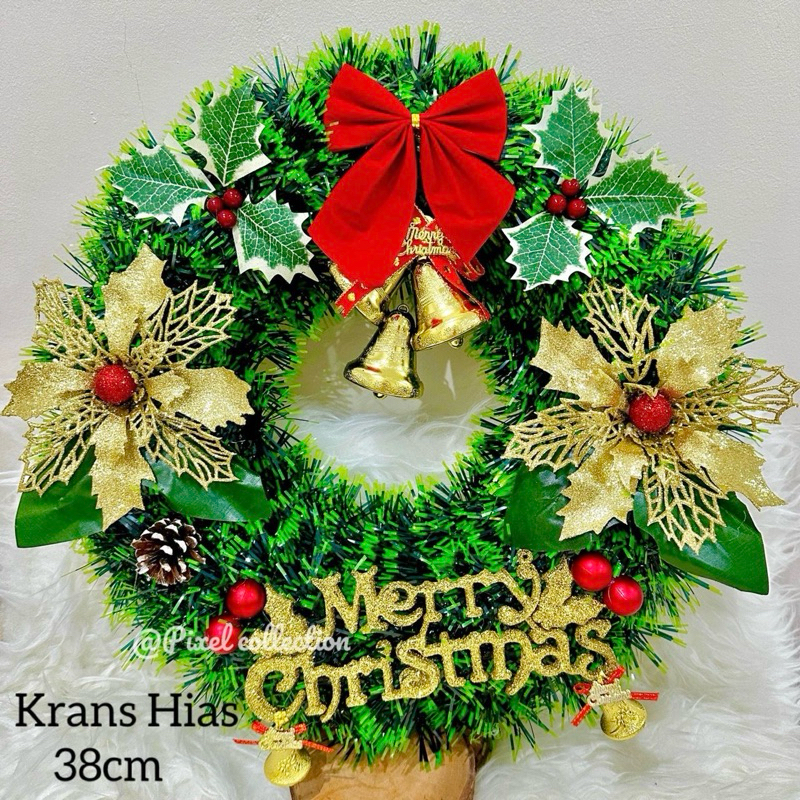 Jual Dekorasi Pintu Natal Krans Premium Wreath Krans Dayn Hiasan Bunga Murah 30cm 35cm 38cm ...
