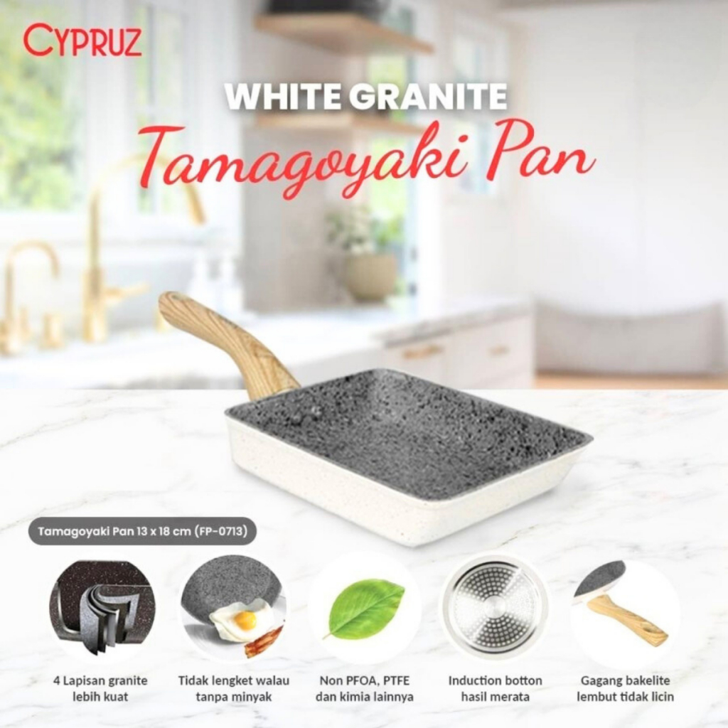 Jual cypruz wajan anti lengket tamagoyaki pan white granite 13 x 18 cm | Shopee Indonesia
