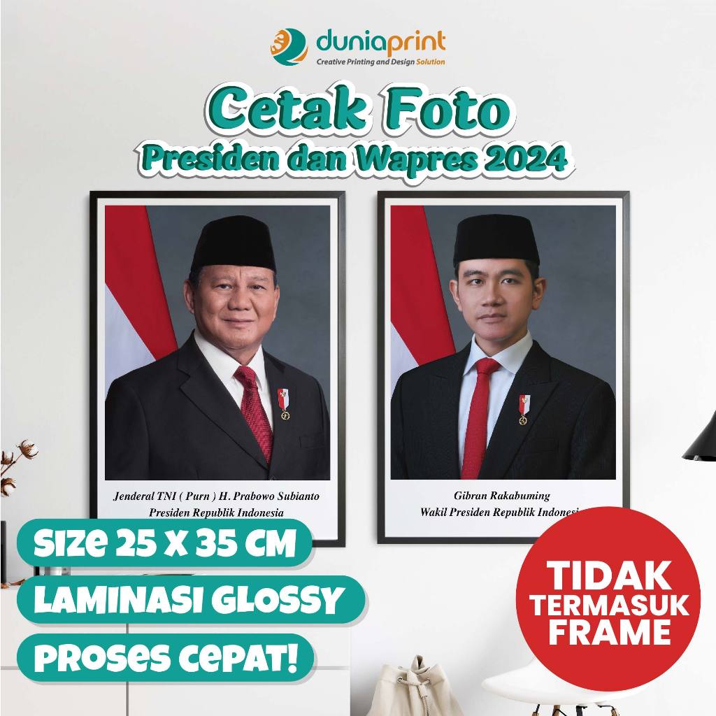 Jual Cetak Foto | Foto Presiden dan Wakil Presiden | Prabowo Gibran | Presiden 2024 - 2029 ...