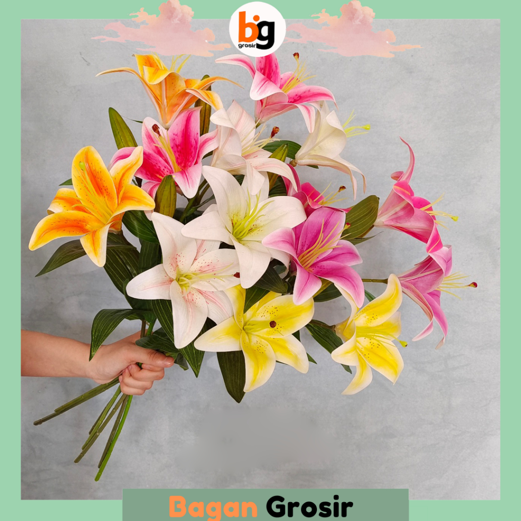 Jual BG Bunga Lily Latex 2 Cabang Bunga lili Palsu Artificial Bahan ...