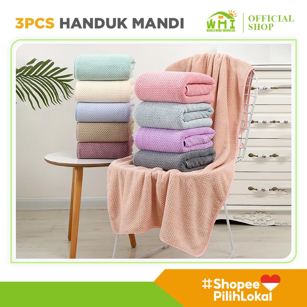 Jual World Home Paket Hemat 3 Pcs Handuk Mandi Polos Microfiber Daya ...
