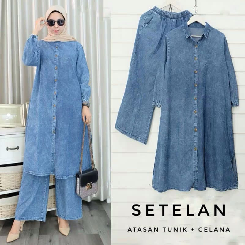 Jual Jammie one set long jeans wanita setelan celana atasan tunik ...