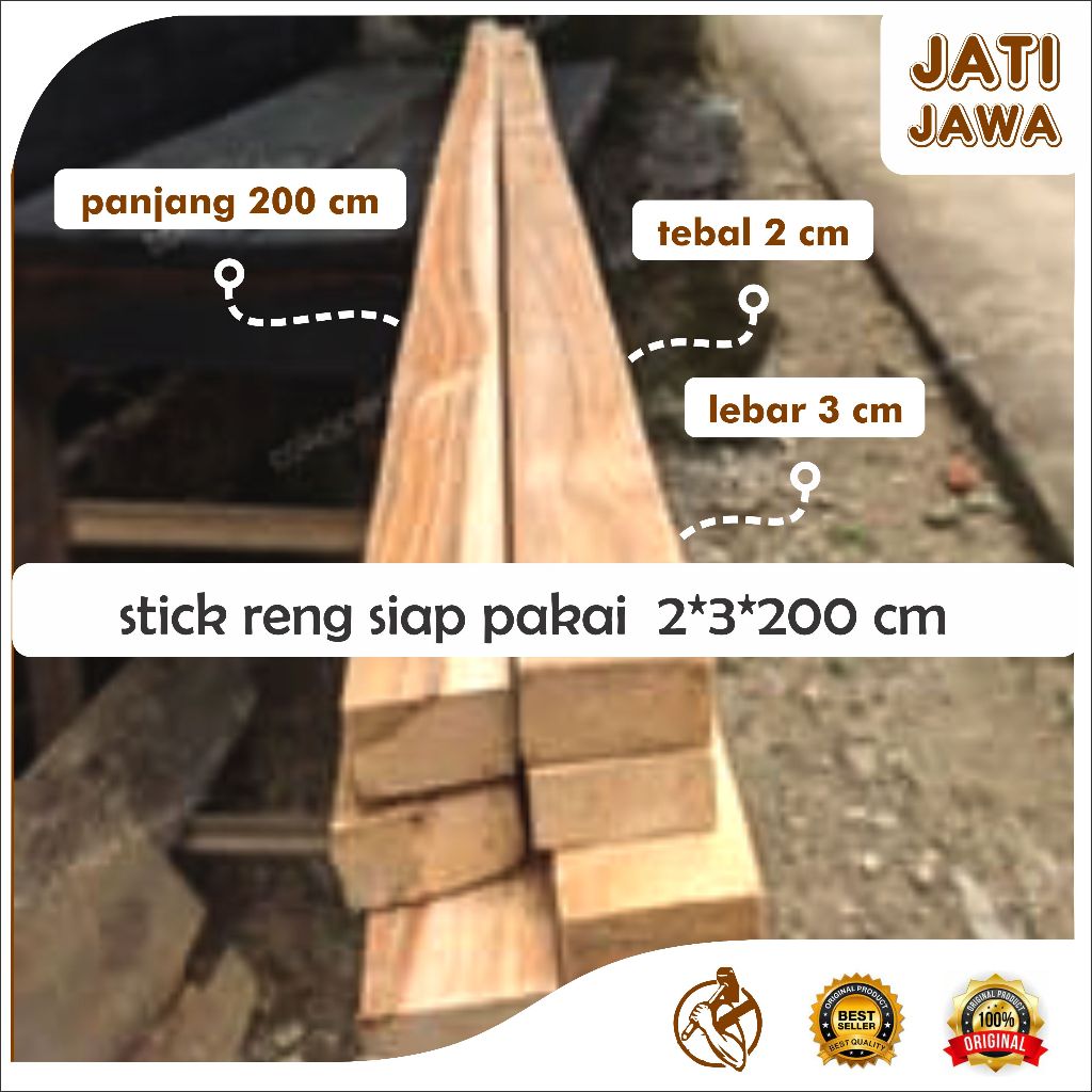 Jual Reng Kayu Jati Jawa Solid Ukuran 2x3x200 cm Halus Serut Siap Pakai ...