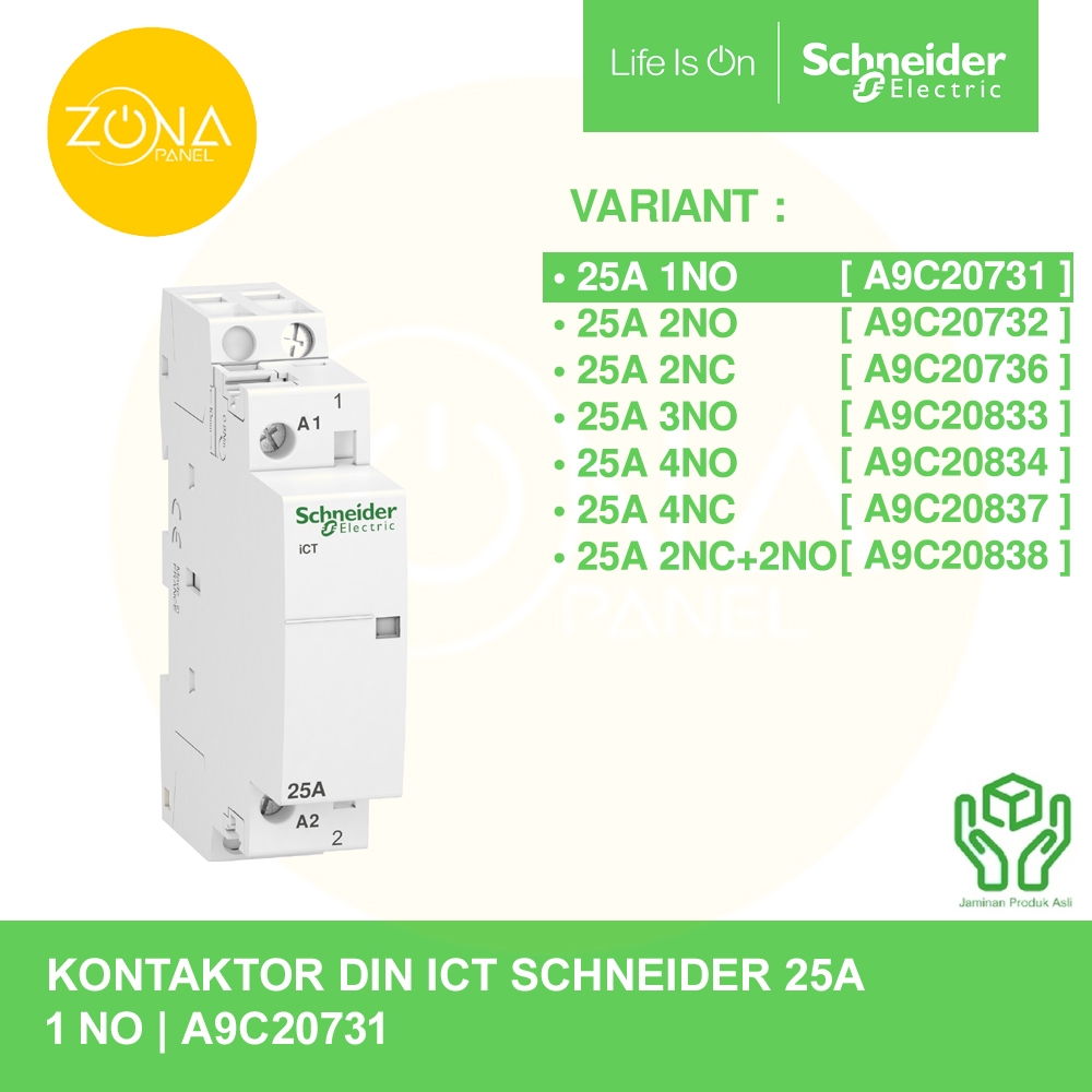 Jual KONTAKTOR CONTACTOR SCHNEIDER DIN ICT 1P 25A 1NO A9C20731 ORIGINAL ...
