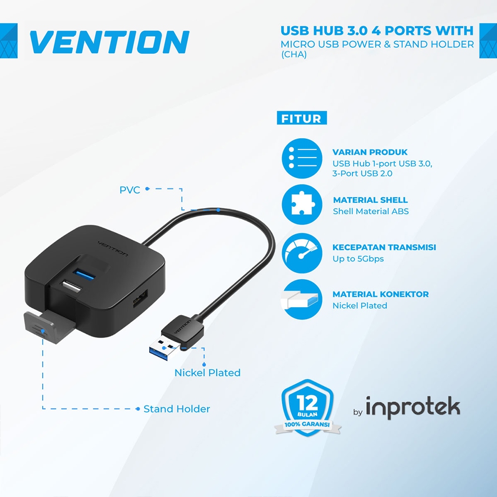 Jual Vention USB Hub 3.0 4 Ports with Micro USB Power & Stand Holder ...