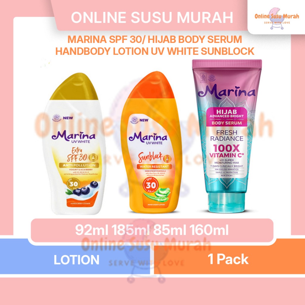Jual MARINA HAND & BODY LOTION UV WHITE SUNBLOCK / EXTRA SPF 30 / HIJAB ...