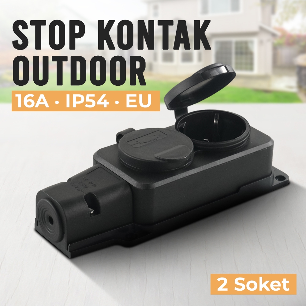 Jual Stop Kontak Outdoor Terminal Anti Air IP54 16A 250V EU 2 Soket - Black | Shopee Indonesia