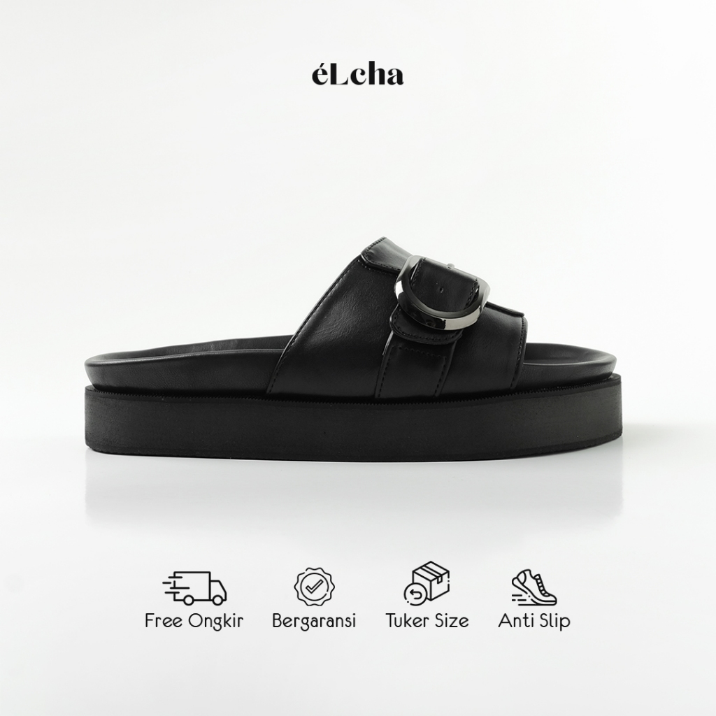 Jual eLcha Sandal Platform Wanita - Camelia Black | Shopee Indonesia
