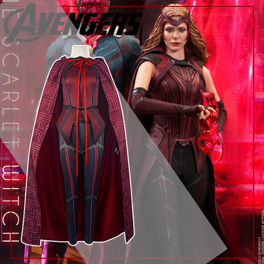 Jual Female Wanda Maximoff Cosplay Costume Scarlet Witch Headwear Cloak ...