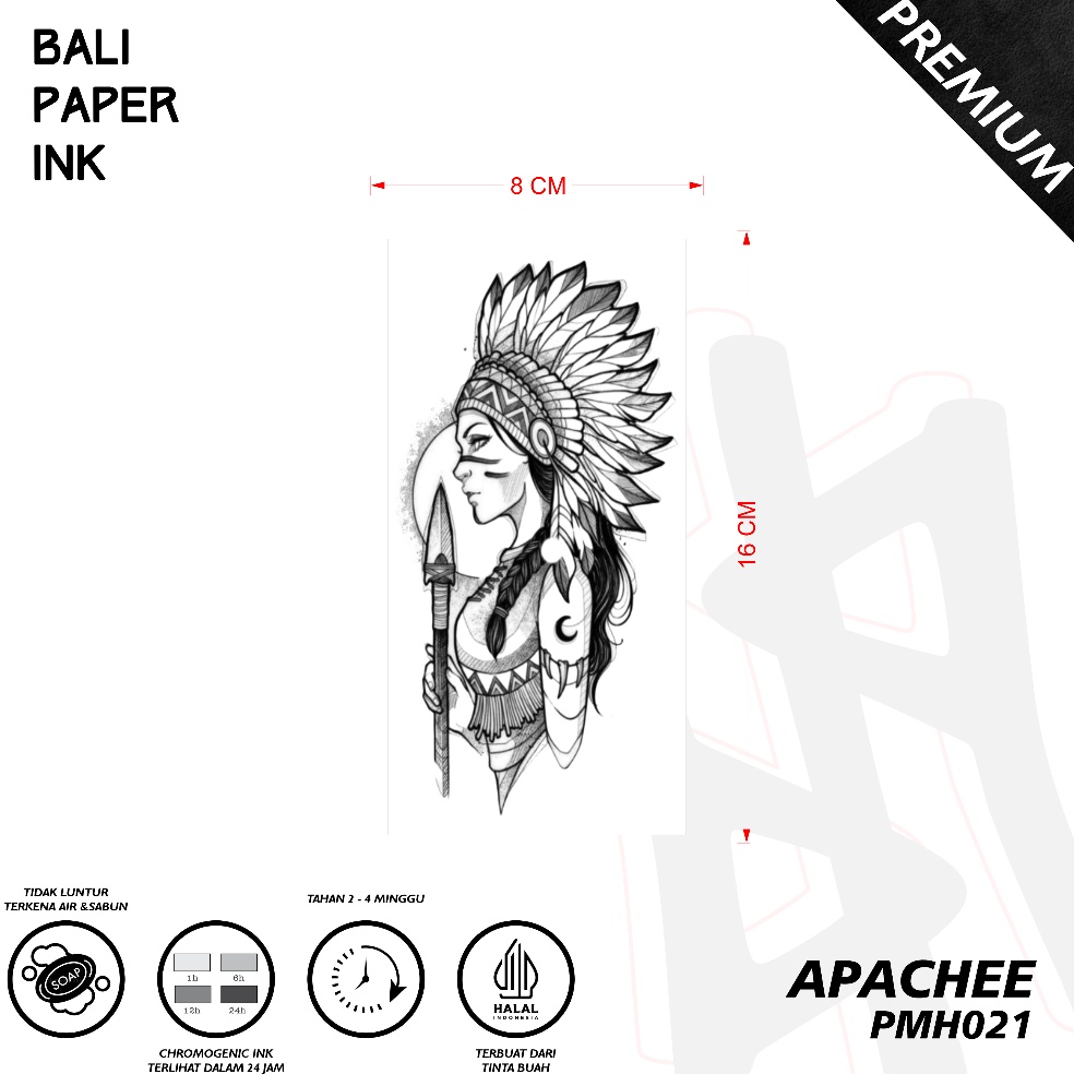 Jual Tato Apache Girl PMH21 Premium temporary tattoo By Bali Paper Ink ...