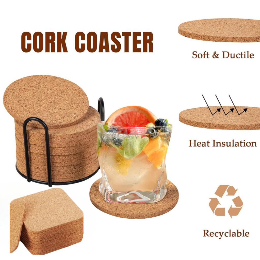 Jual MSM Tatakan Gelas Gabus Cork Coaster Alas Gelas Bulat Persegi | Shopee Indonesia