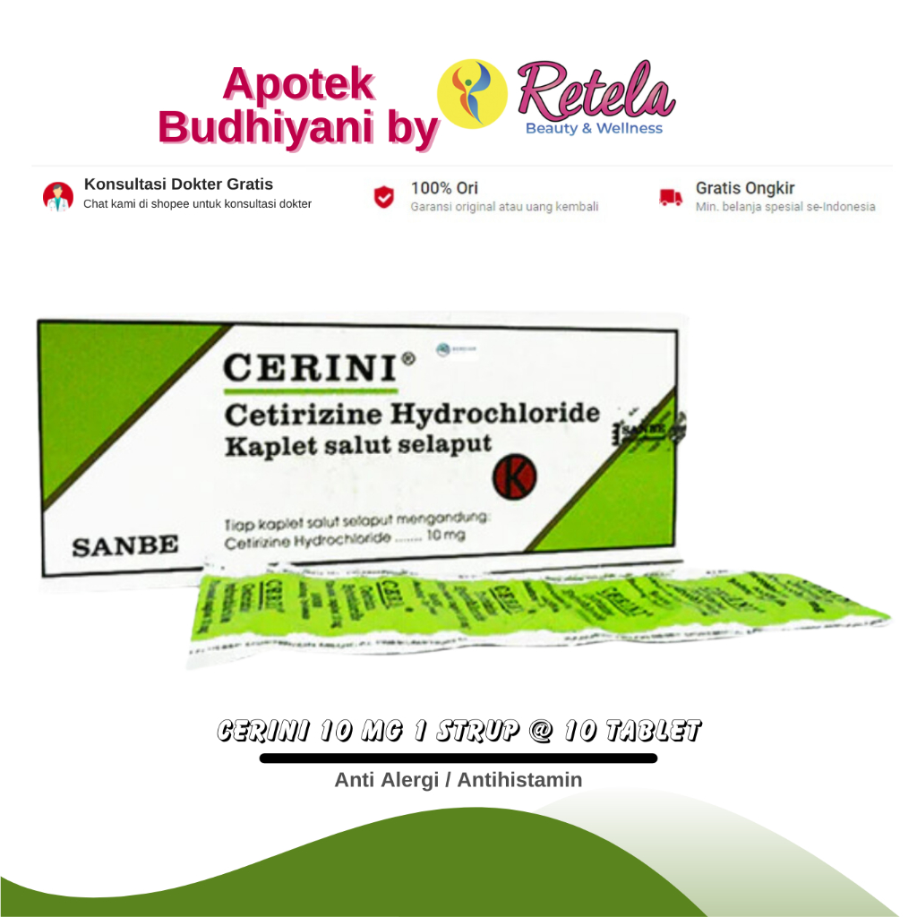 Jual Cerini 10 Mg 1 Strup @ 10 Tablet / Cetirizine / Anti Alergi ...