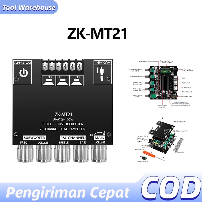 Jual ZK-MT21 Modul Power Amplifier Audio 2.1 Channel Bt Aux Digit High ...