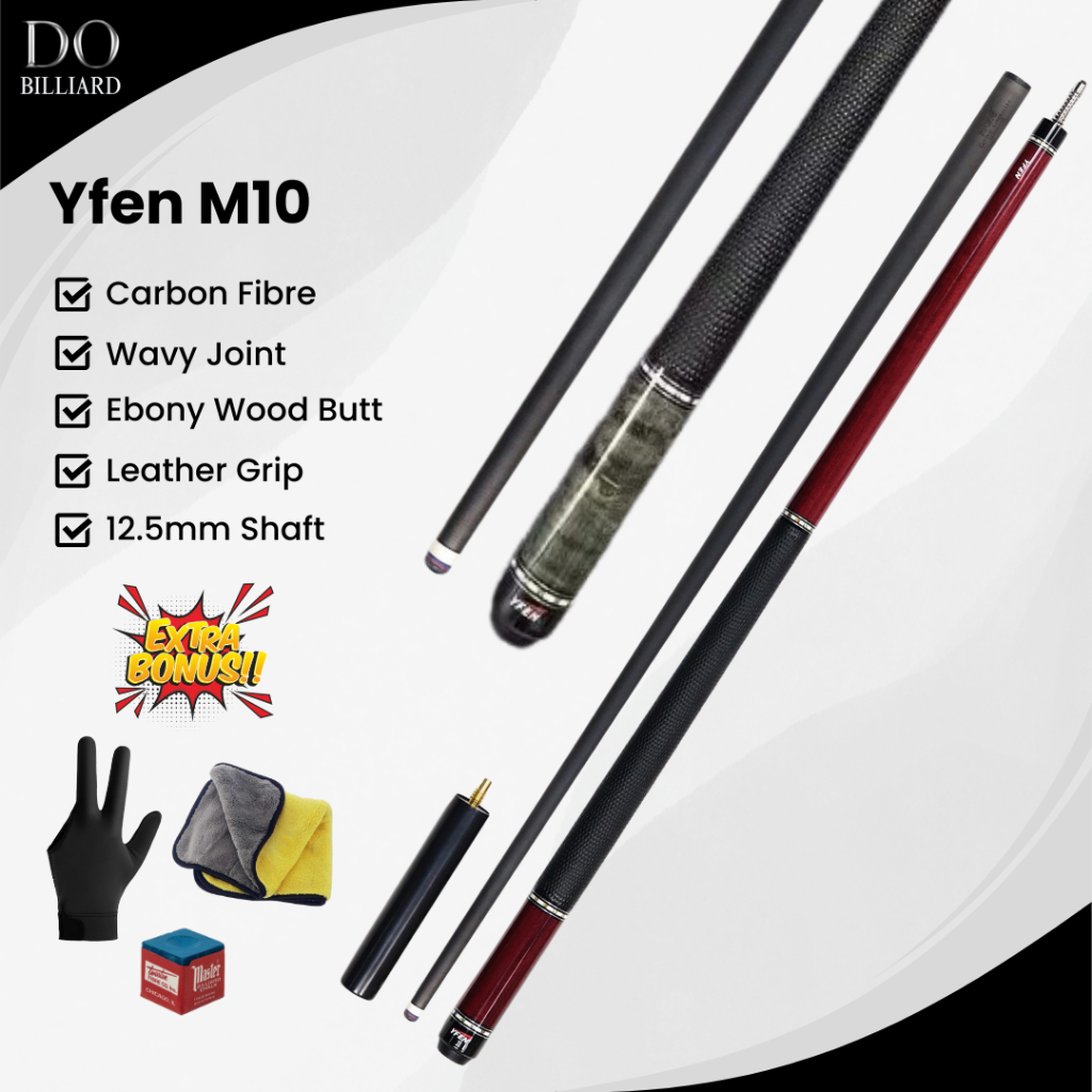 Jual Stick Billiard YFEN M10 Carbon Cue Leather Grip Low Deflection / Stick Yfen M10 (Extra ...