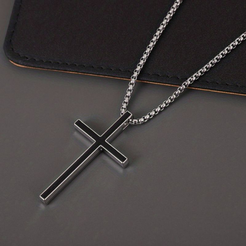 Jual Kalung Liontin Salib Pria Rantai Rollo Model Lis Hitam Titanium ...