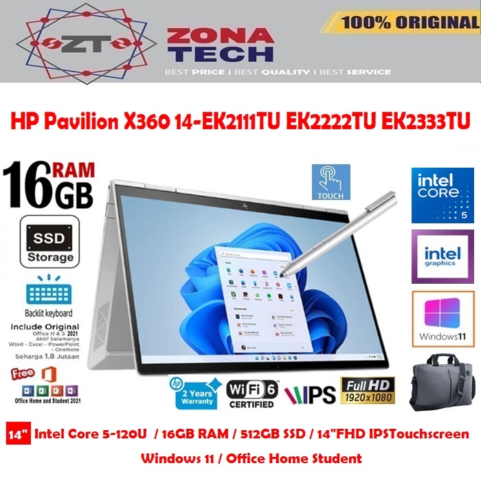 Jual HP Pavilion X360 14-EK2111TU EK2222TU EK2333TU Core 5-120U 16GB ...