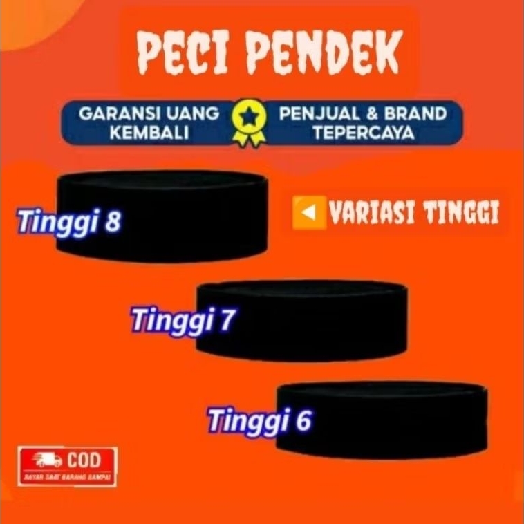 Jual Peci hitam pendek tinggi 6 cm 7 cm 8 cm peci ceper kopiah dewasa ...