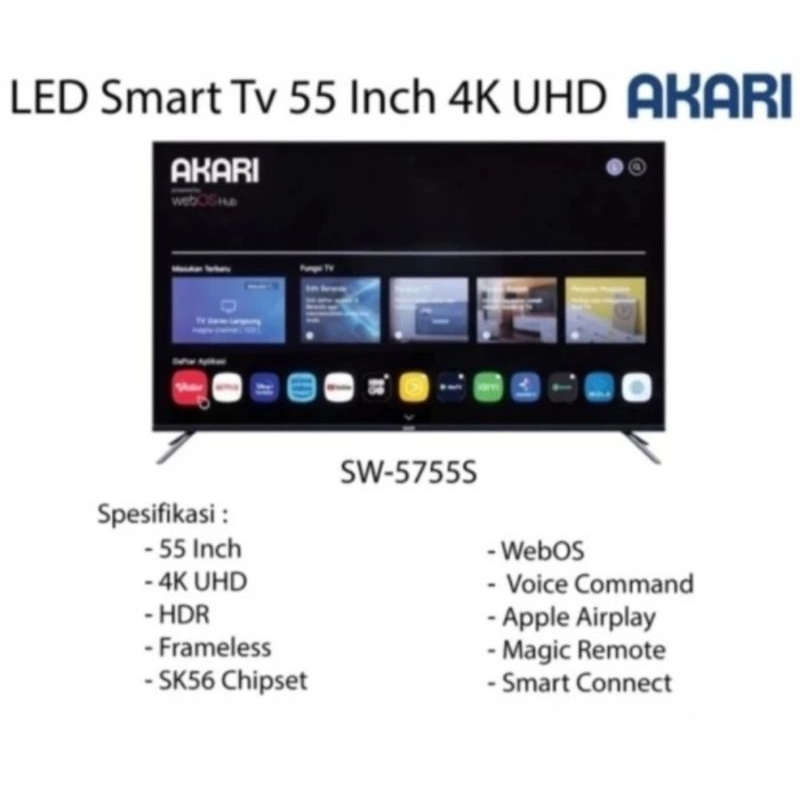 Jual LED TV Akari SW-5755S 4K UHD Smart 55 Inch SW5755S Magic Remote ...