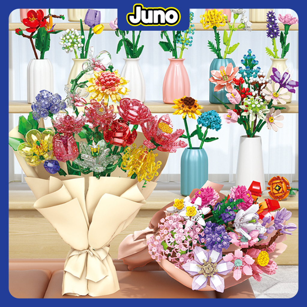 Jual JUNO DIY Mainan Bricks Block Bunga Buket Puzzle Bricks Susun Balok ...
