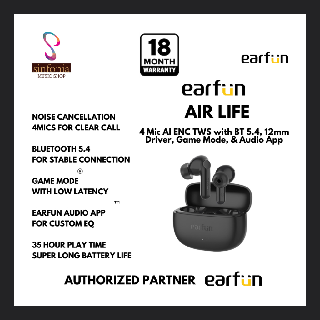Jual (New Launch) EarFun Air Life – 4 Mic AI ENC TWS with BT 5.4, 12mm ...