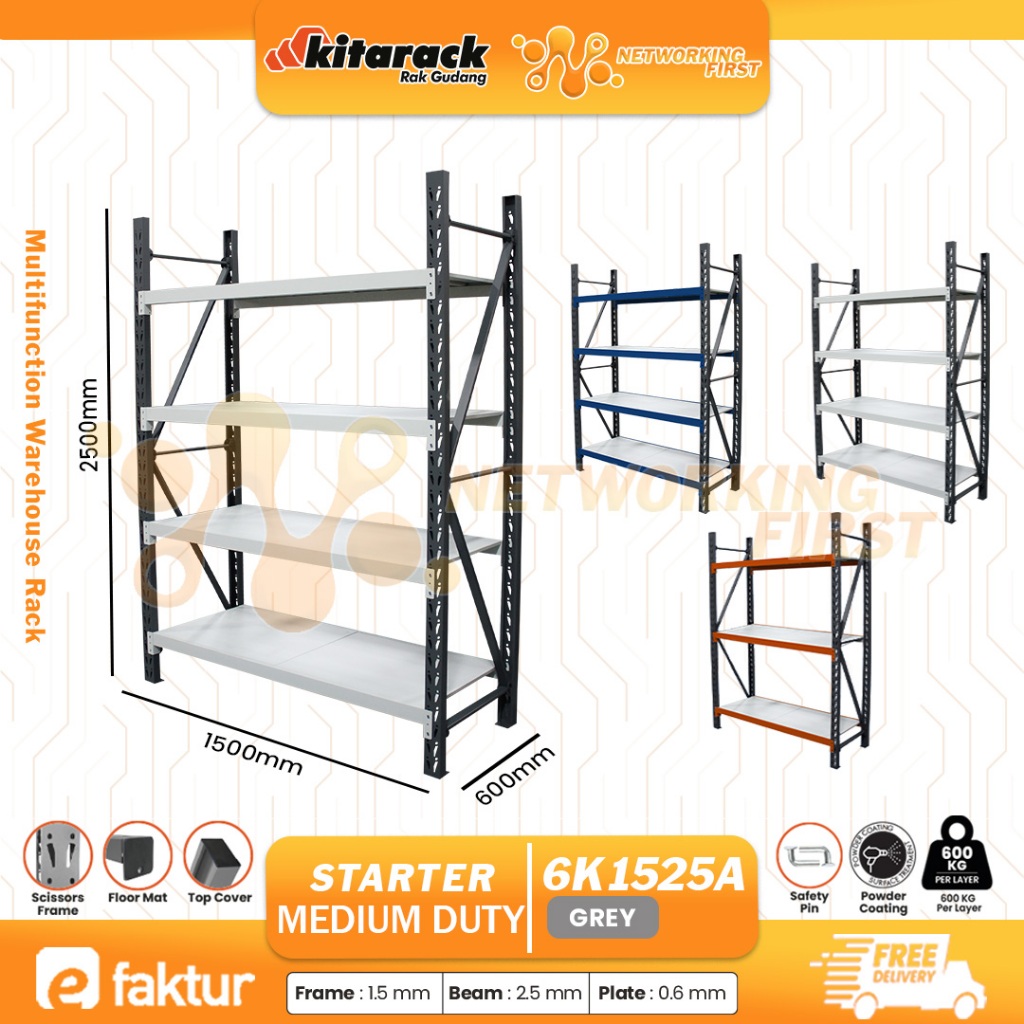 Jual Rak Gudang Kitarack Frame Abu-Abu 600kg/Layer P:1500xL:600xT ...