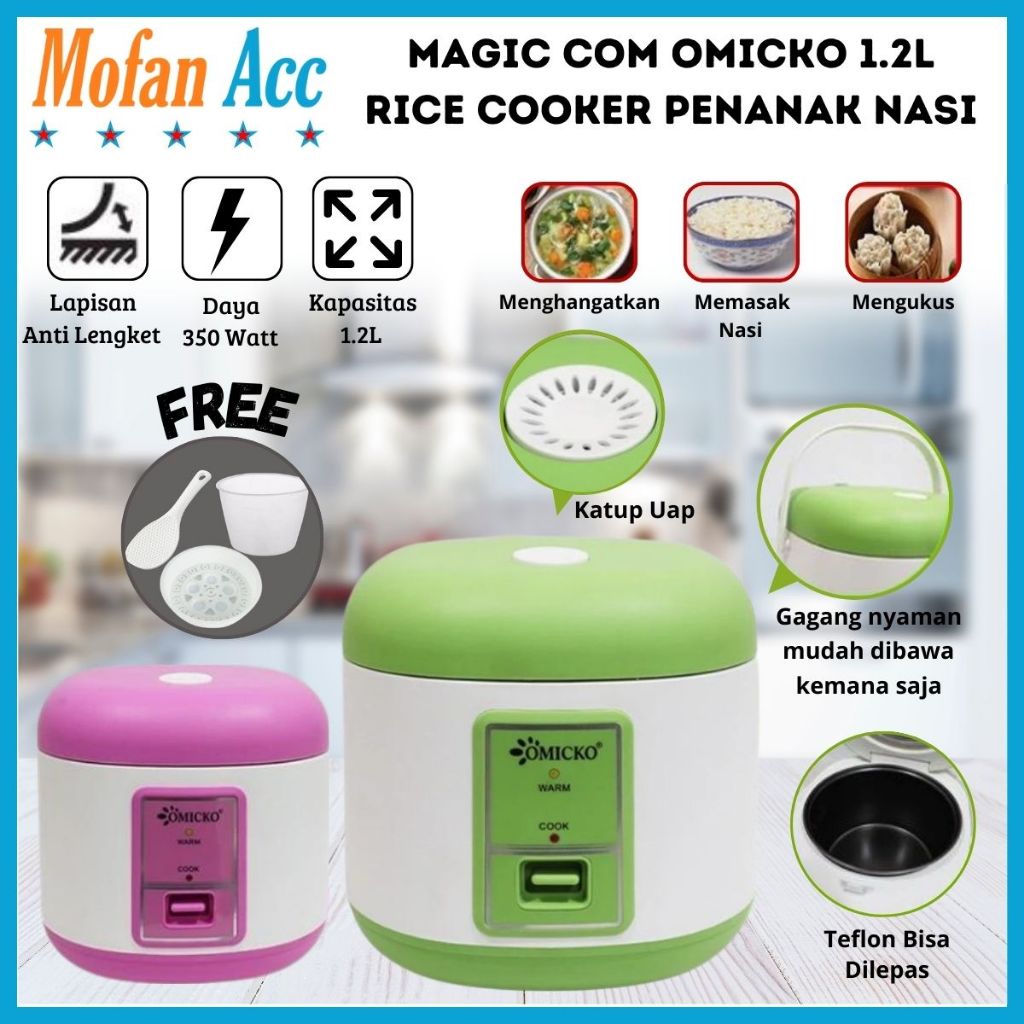 Jual Magic Com 1.2L Omicko / Rice Cooker Mesin Penanak Nasi Rebus Kukus Ukuran 1.2 Liter Anti ...