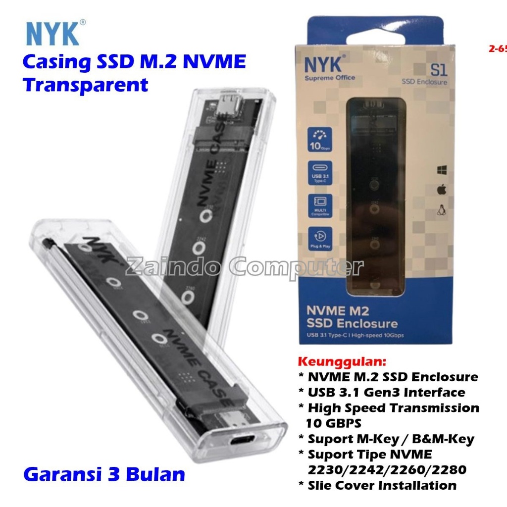 Jual CASE NVME ENCLOSURE CASING SSD M2 NVME NYK TRANSPARAN USB 3.1 TO M ...